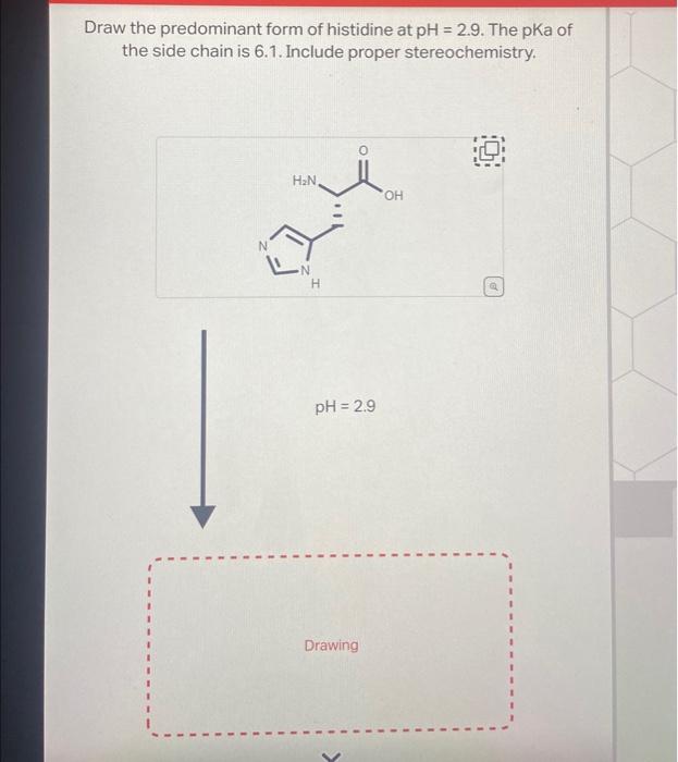 Solved Draw the predominant form of histidine at pH=2.9. The | Chegg.com