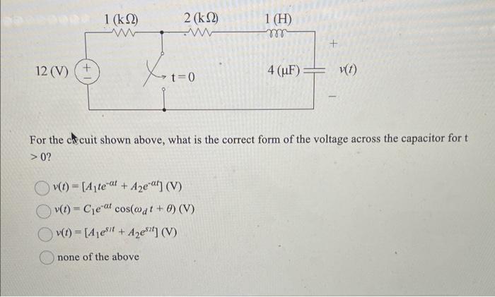 Solved For the ch cuit shown above, what is the correct form | Chegg.com
