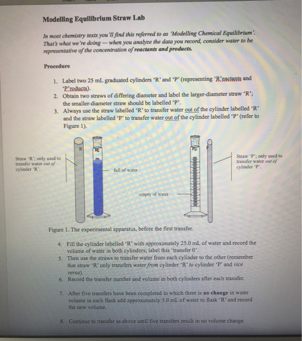 Modelling Equilibrium Straw Lab In most chemistry | Chegg.com