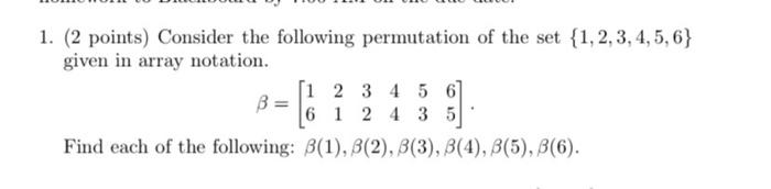 Solved (2 points) Consider the following permutation of the | Chegg.com