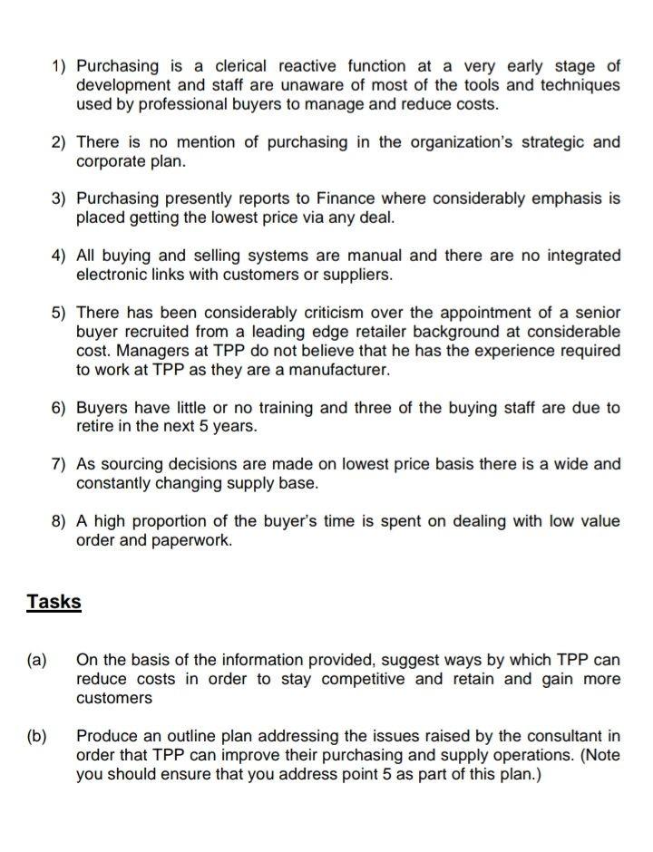 Solved Tallin Plastic Products (TPP) is a UK based | Chegg.com