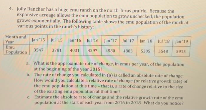 Solved 4. Jolly Rancher has a huge emu ranch on the north | Chegg.com