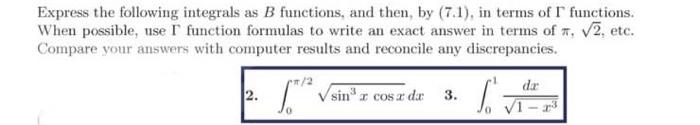 Solved Express the following integrals as \\( B \\) | Chegg.com