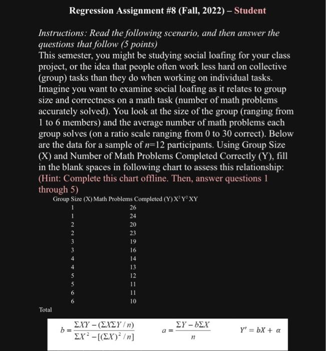 Solved Regression Assignment \#8 (Fall, 2022) - Student | Chegg.com