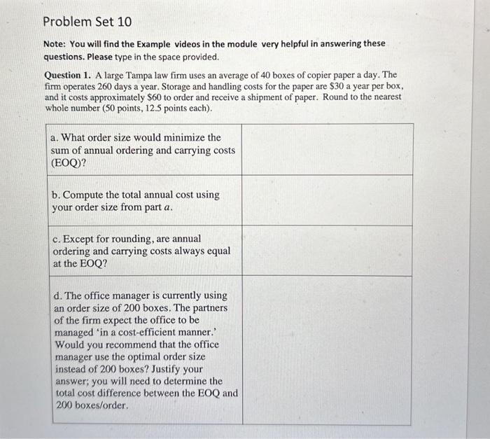 Solved Problem Set 10 Note: You will find the Example videos | Chegg.com