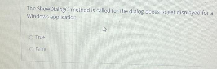 Solved The ShowDialog() method is called for the dialog | Chegg.com
