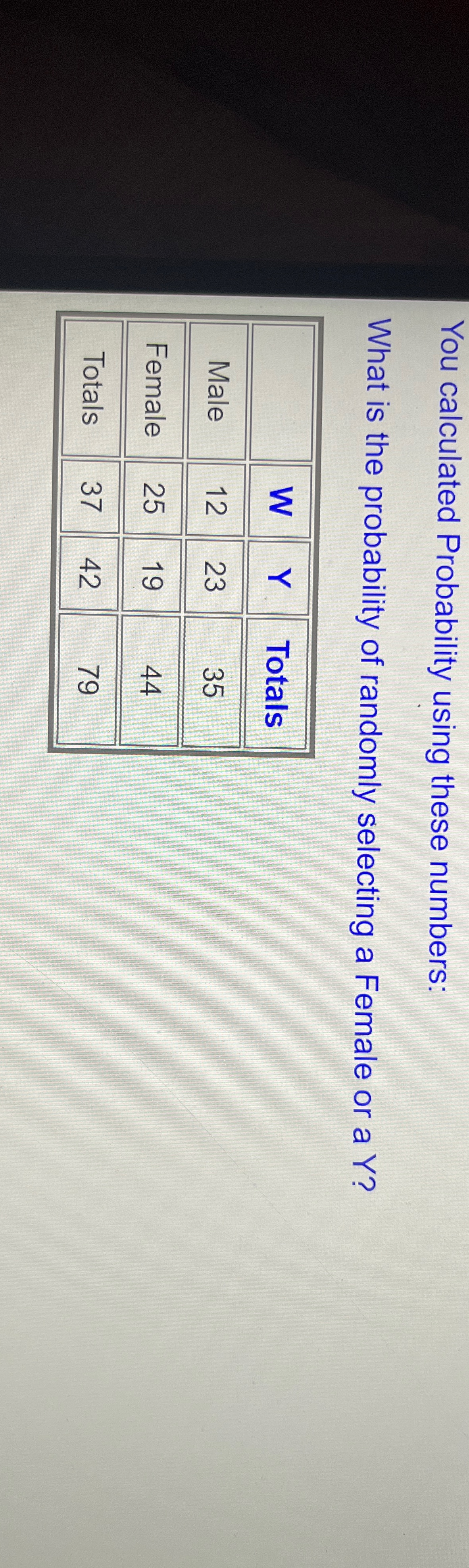 Solved You calculated Probability using these numbers:What | Chegg.com