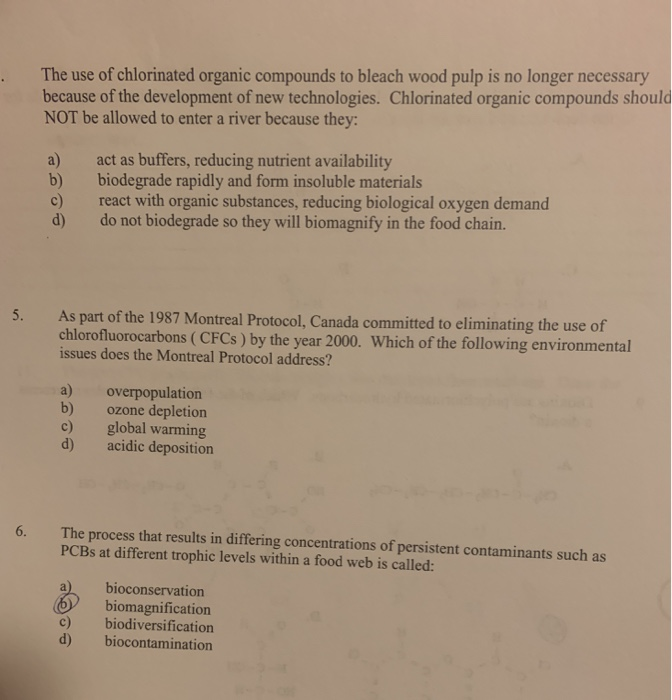 Solved The use of chlorinated organic compounds to bleach | Chegg.com