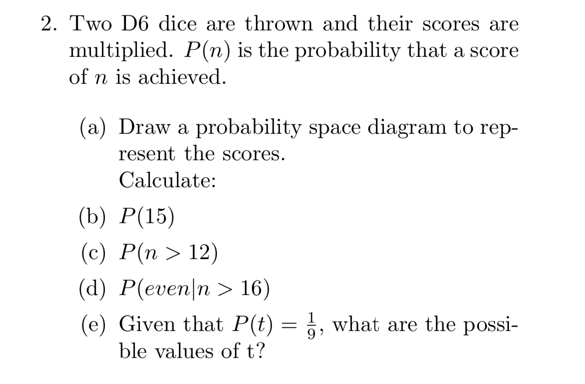 Solved Two D6 ﻿dice are thrown and their scores | Chegg.com