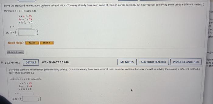 Solved Solve the standard minimization problem using | Chegg.com