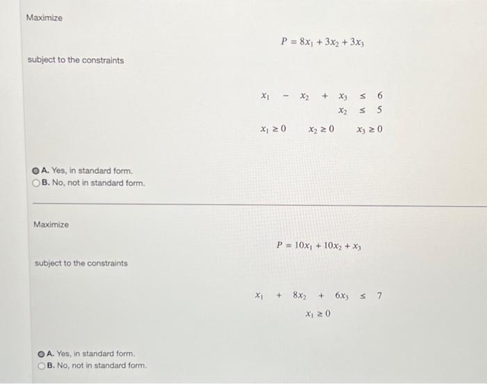 Solved Maximize P=8x1+3x2+3x3 subject to the constraints | Chegg.com