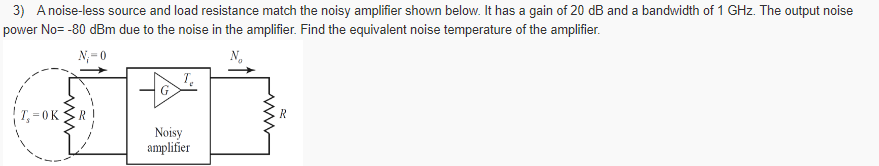 Solved A noise-less source and load resistance match the | Chegg.com