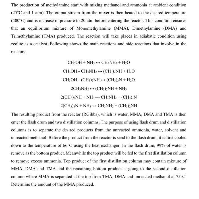 The production of methylamine start with mixing | Chegg.com