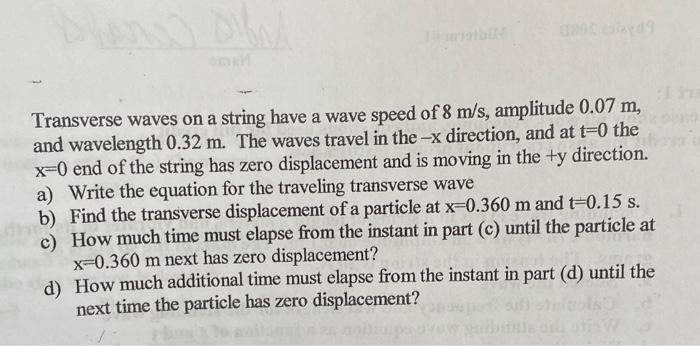 Solved Transverse waves on a string have a wave speed of 8 | Chegg.com
