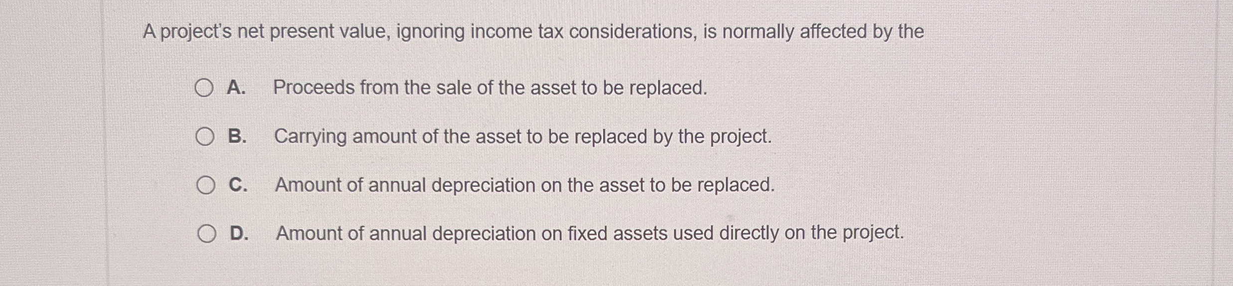 Solved A project's net present value, ignoring income tax | Chegg.com