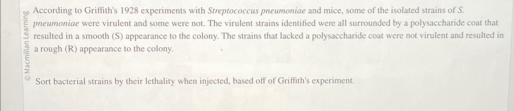 Solved According to Griffith's 1928 ﻿experiments with | Chegg.com