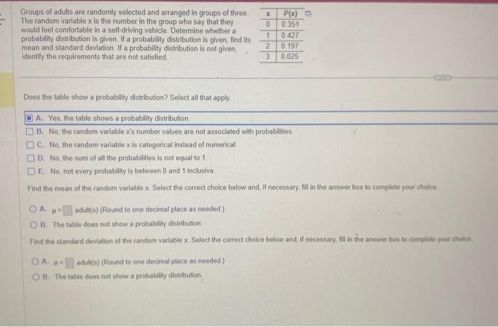 Solved Groups of adults are randomly selected and arranged | Chegg.com