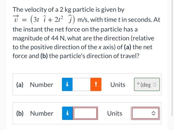 Solved The velocity of a 2 kg particle is given by the | Chegg.com