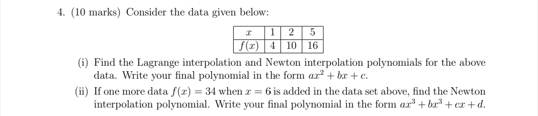 Solved (10 ﻿marks) ﻿Consider the data given | Chegg.com