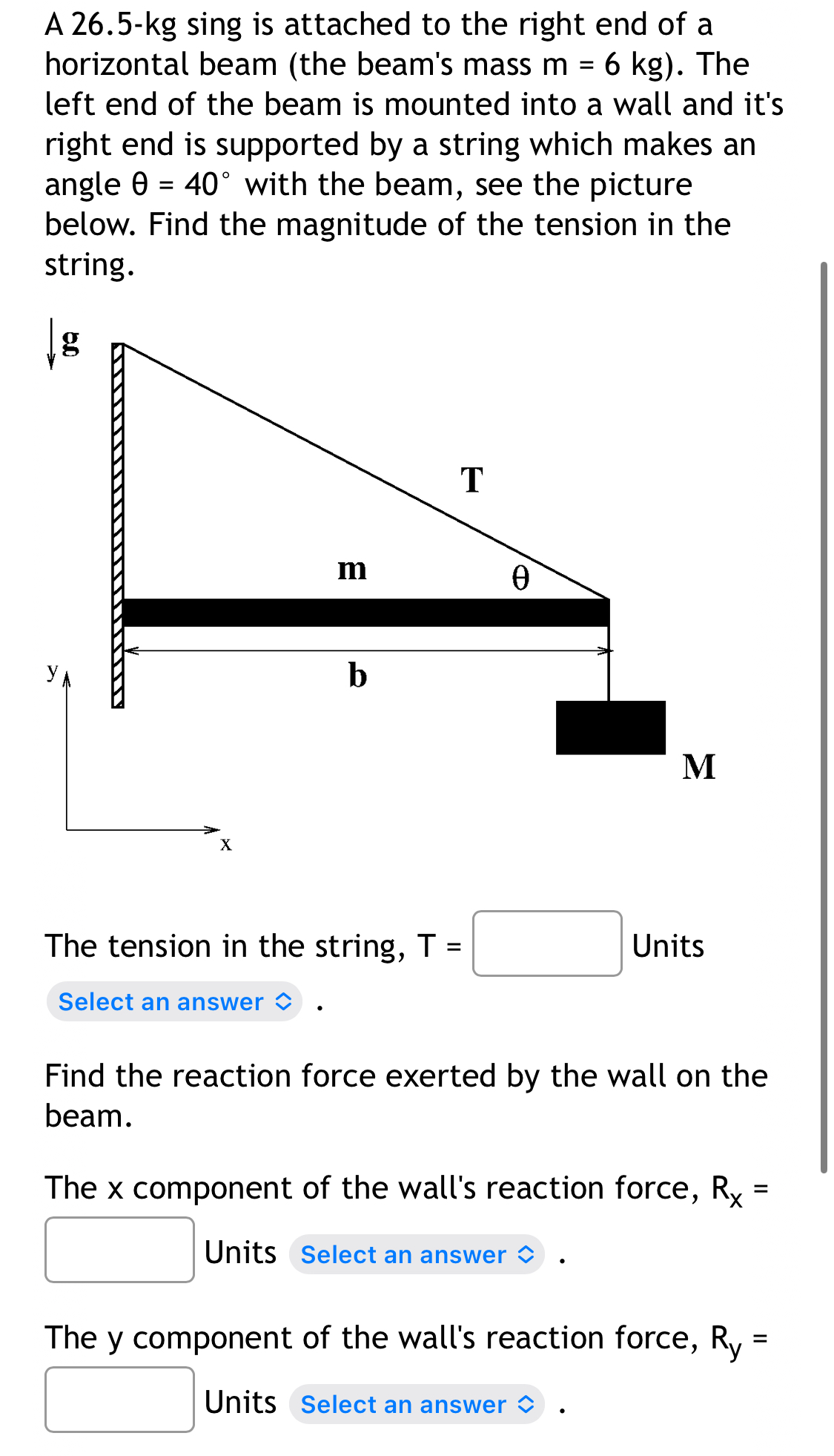 A 26.5-kg ﻿sing is attached to the right end of a | Chegg.com