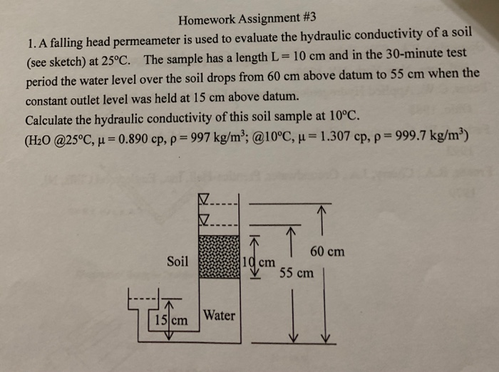 Solved Homework Assignment #3 1. A falling head permeameter | Chegg.com