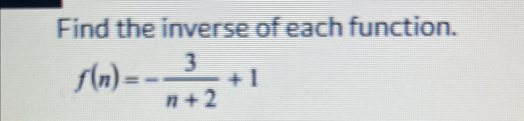 Solved Find the inverse of each function.f(n)=-3n+2+1 | Chegg.com
