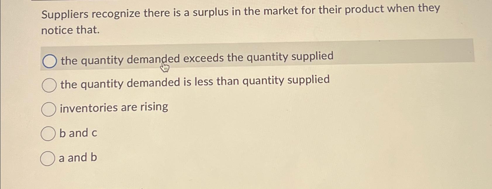 Solved Suppliers recognize there is a surplus in the market | Chegg.com