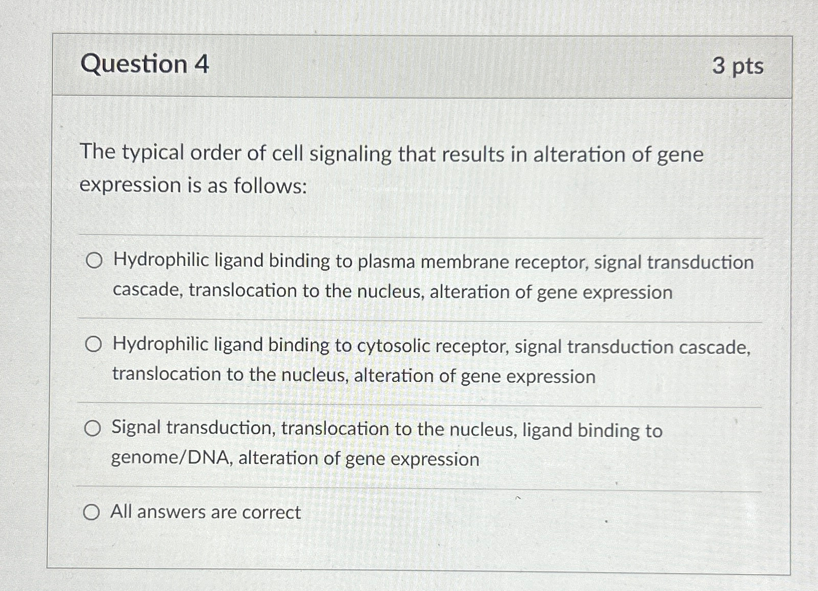 Solved Question 43ptsThe typical order of cell signaling | Chegg.com