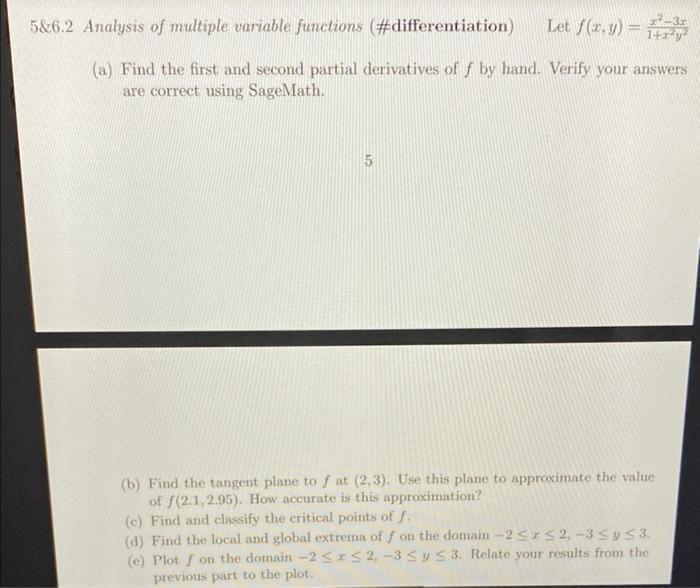 Solved 5&6.2 Analysis of multiple variable functions | Chegg.com
