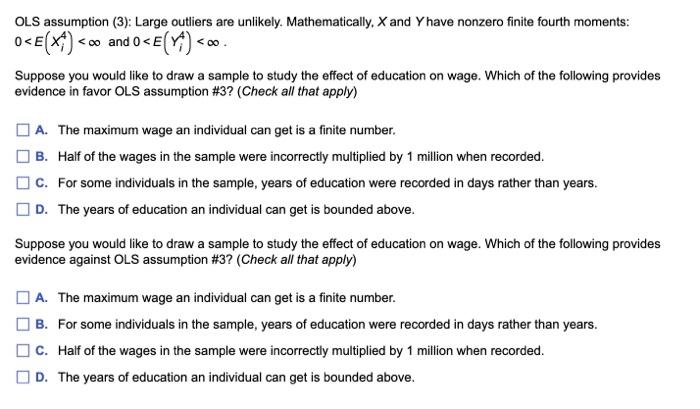 Solved OLS assumption (2): (Xi,Yi),i=1,…,n are independently | Chegg.com