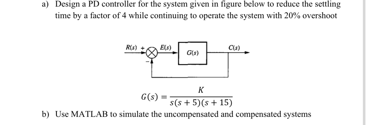Solved a) ﻿Design a PD controller for the system given in | Chegg.com