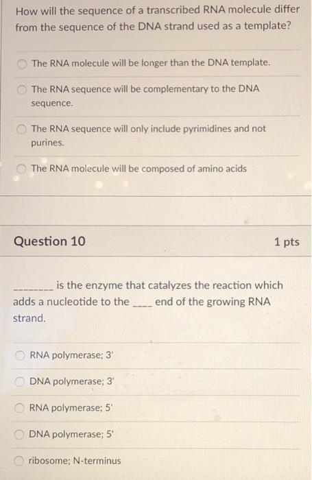 Solved How will the sequence of a transcribed RNA molecule | Chegg.com