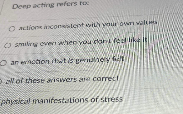 Deep acting refers to:actions inconsistent with your | Chegg.com