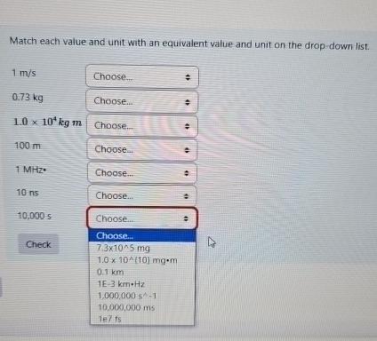 Solved Match each value and unit with an equivalent value | Chegg.com