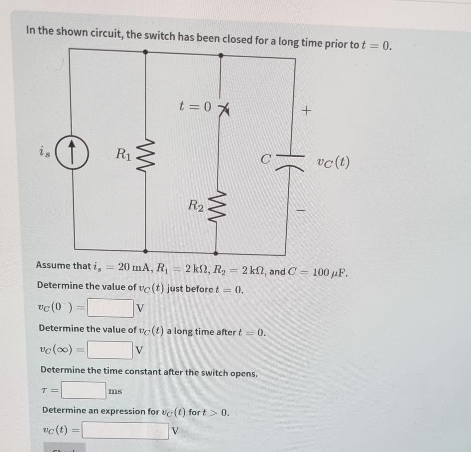 Solved In the shown circuit, the switch has been closed for | Chegg.com