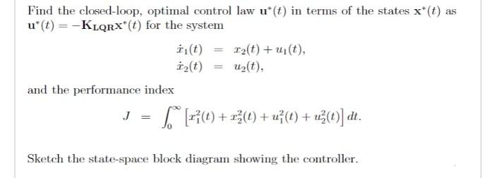 Solved Find The Closed Loop Optimal Control Law U∗t In