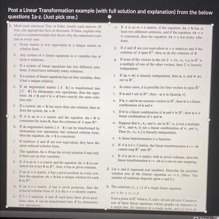 Solved Post a Linear Transformation example (with full | Chegg.com
