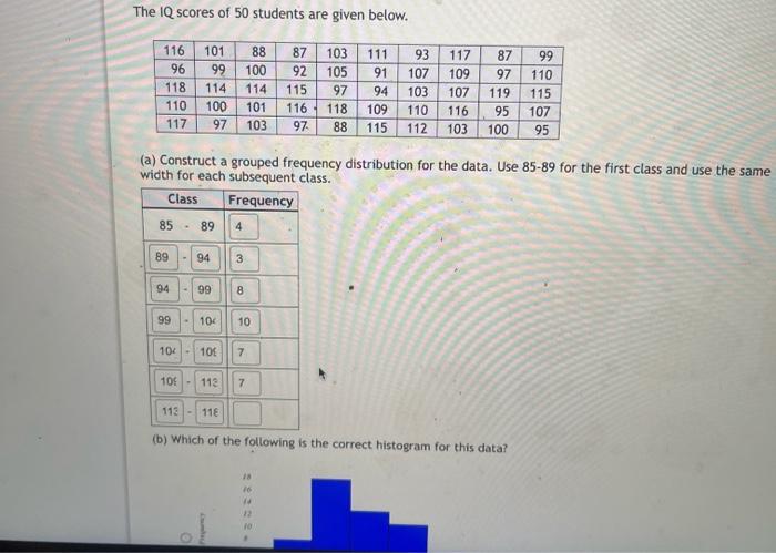 Solved The IQ scores of 50 students are given below. (a) | Chegg.com
