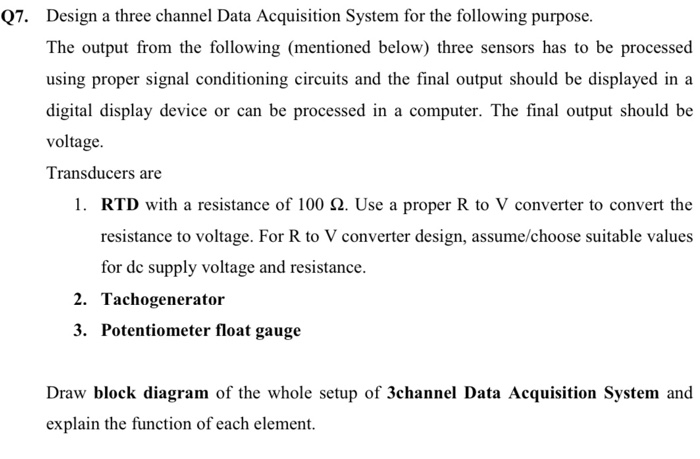 Solved Q7. Design a three channel Data Acquisition System | Chegg.com