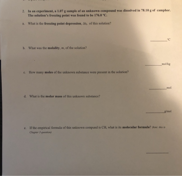 Solved 2. In an experiment, a 1.07 g sample of an unknown | Chegg.com