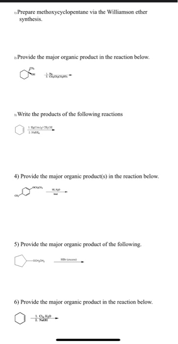 Solved Prepare methoxycyclopentane via the Williamson ether | Chegg.com