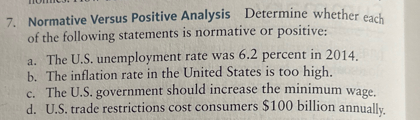 Solved Normative Versus Positive Analysis Determine whether | Chegg.com