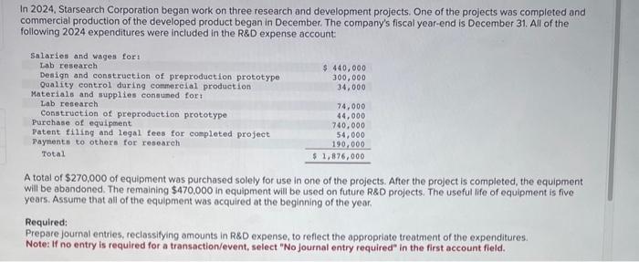 Solved In 2024. Starsearch Corporation began work on three | Chegg.com