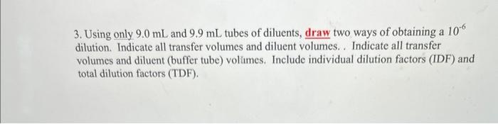 Solved 3. Using only 9.0 mL and 9.9 mL tubes of diluents, | Chegg.com