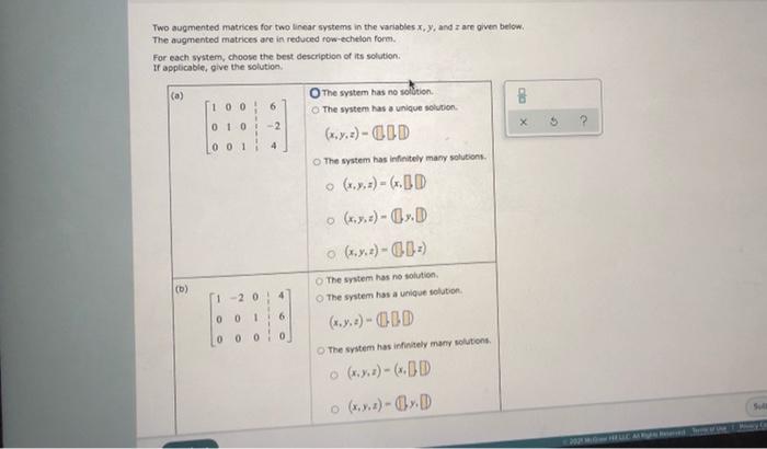 Solved Two augmented matrices for two linear systems in the | Chegg.com