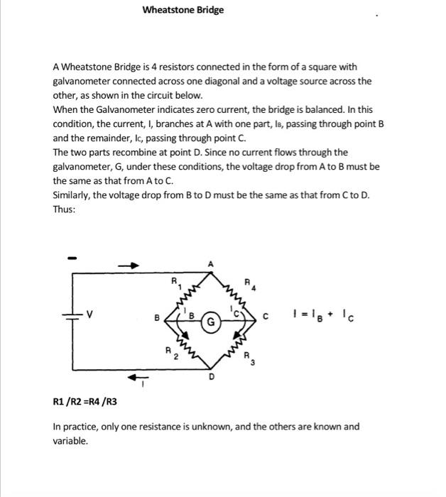 Solved A Wheatstone Bridge is 4 resistors connected in the | Chegg.com