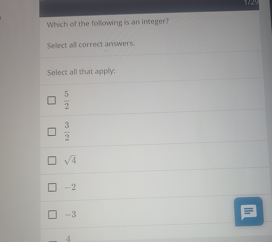 Solved Which of the following is an integer?Select all | Chegg.com
