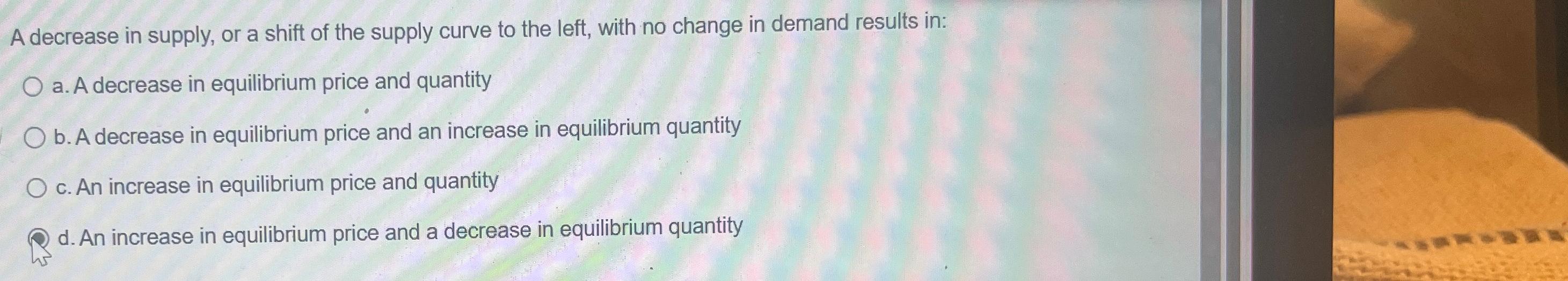 Solved A Decrease In Supply Or A Shift Of The Supply Curve Chegg