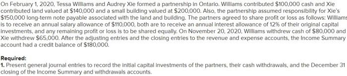 Solved On February 1, 2020, Tessa Williams and Audrey Xie | Chegg.com