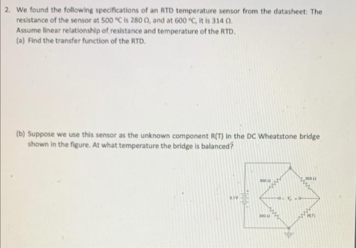 Solved 2. We found the following specifications of an RTD | Chegg.com